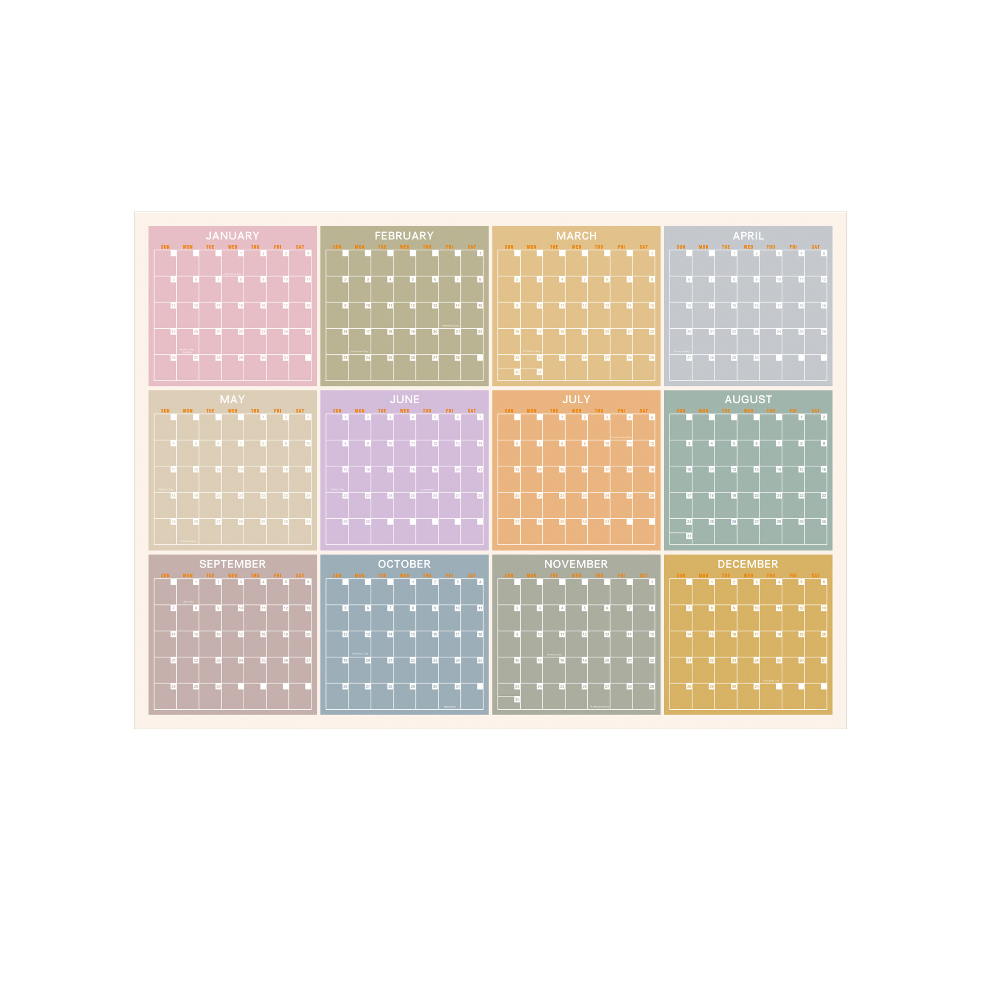 2025 Yearly Wall Calendar, Colorful Large Wall Calendar One Glance, 12 ...
